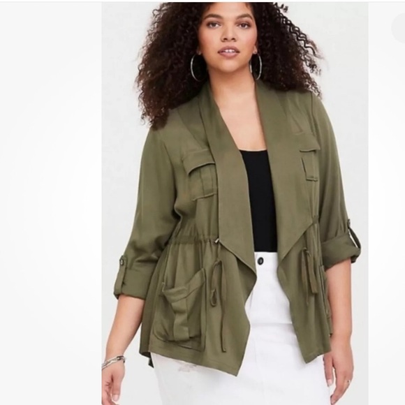 torrid | Jackets & Coats | Torrid Twill Utility Drape Front Long Sleeve ...